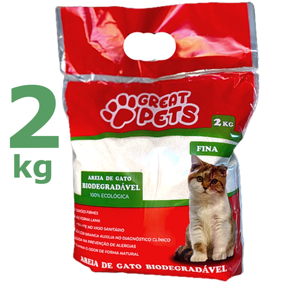 Areia Higiênica para Gatos Biodegradável Fina 2kg Super Econômica 100% Ecológica Natural Great ...