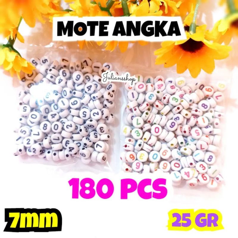PUTIH [25gramas] Conta 7mm Mote White Round Números 180 Pontos | Shopee ...