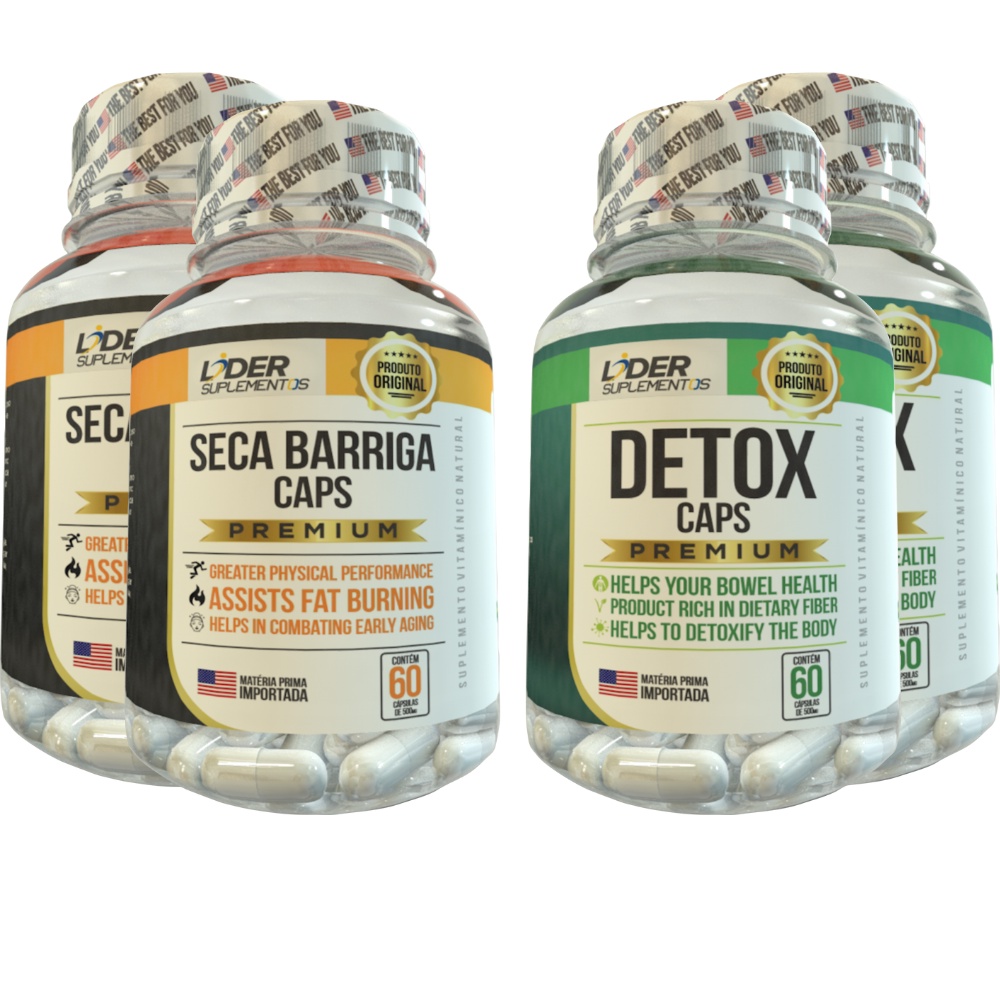 Seca Barriga 60 caps + Detox 500mg 60 caps - 4 potes | Shopee Brasil