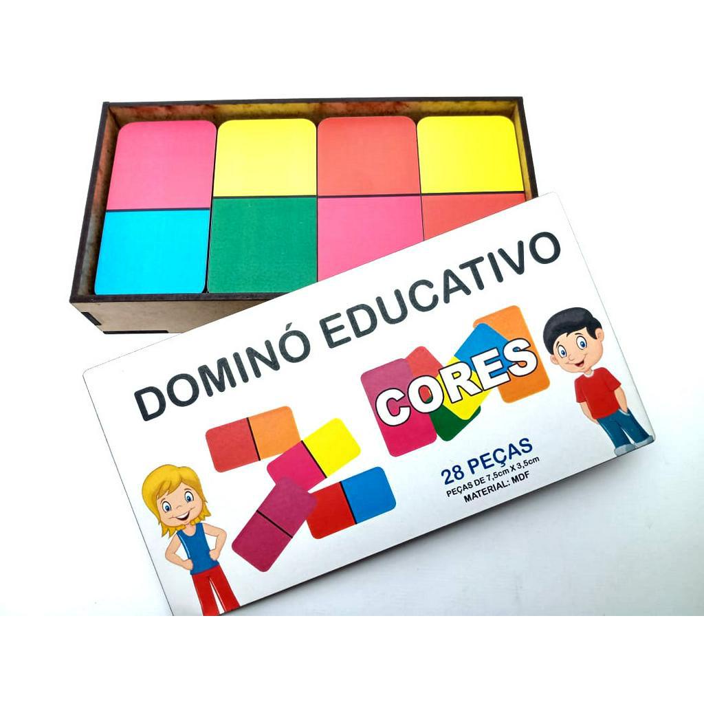 Domino Jogo Educativo Pedagogico Cores 28pcs madeira Mdf | Shopee Brasil