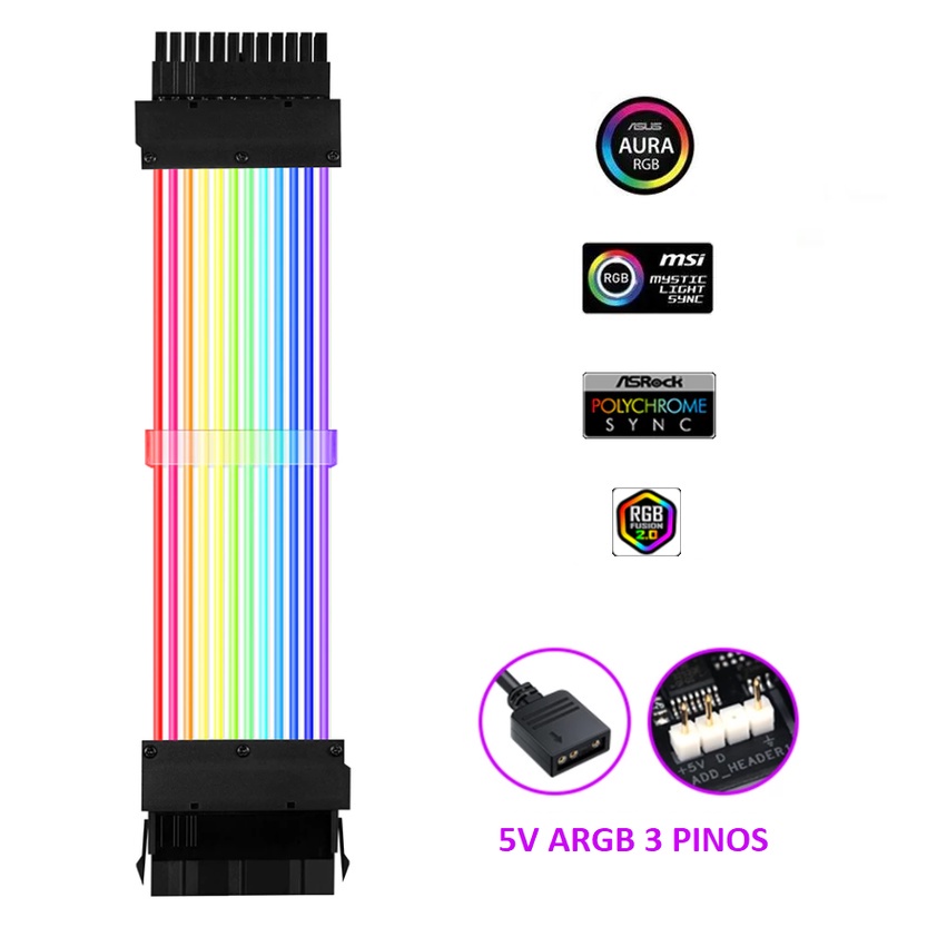 Cabo Sleeved 24p ARGB Aura Controlável 5v 3 Pinos Rise Mode | Shopee Brasil