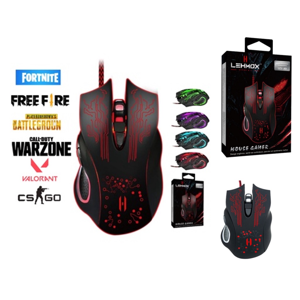 Mause Gamer Com 6 Botões Mouse com LED RGB Ergonômico DPI 2400 LEY - X9 | Shopee Brasil