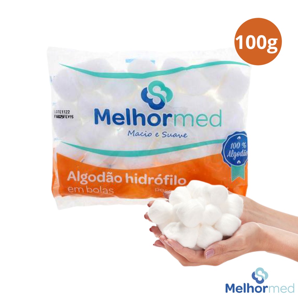Algodão em Bolas Pacote de algodao com 100g Hidrófilo - Melhormed ...