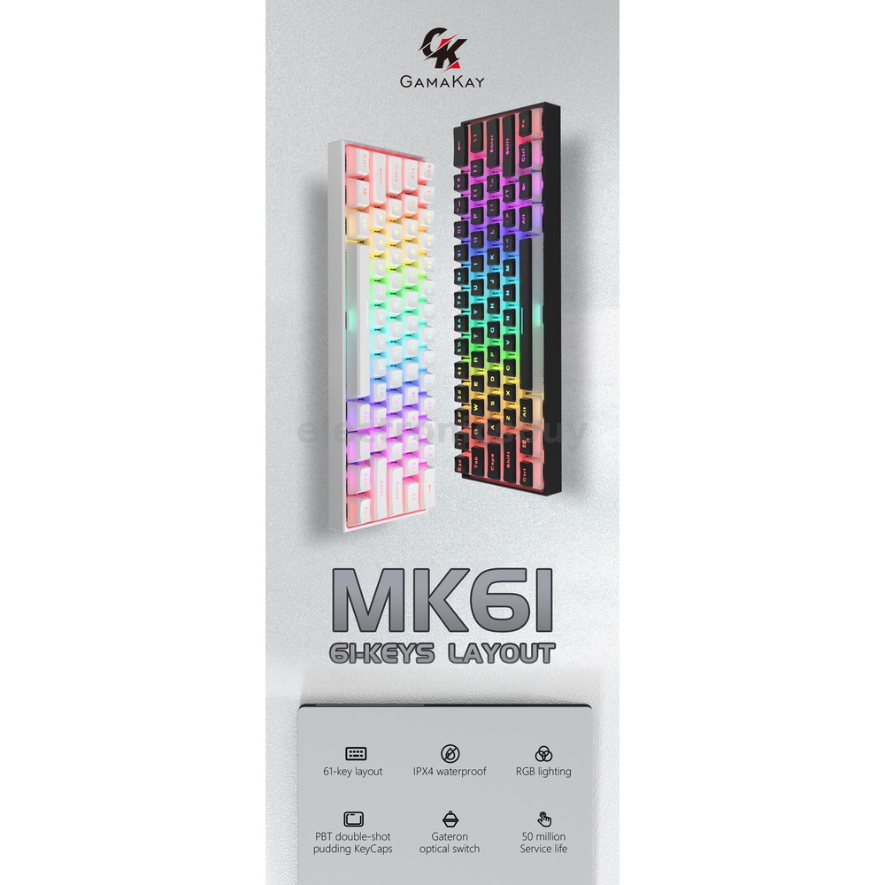 Gamakay MK61 Teclado Mecânico Com Fio Interruptor Óptico Pudim Keycaps ...