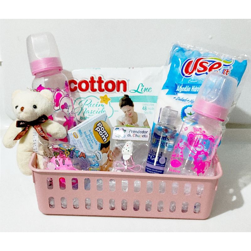 Cesta presente bebê personalizado kit 10 itens essenciais nascido ...