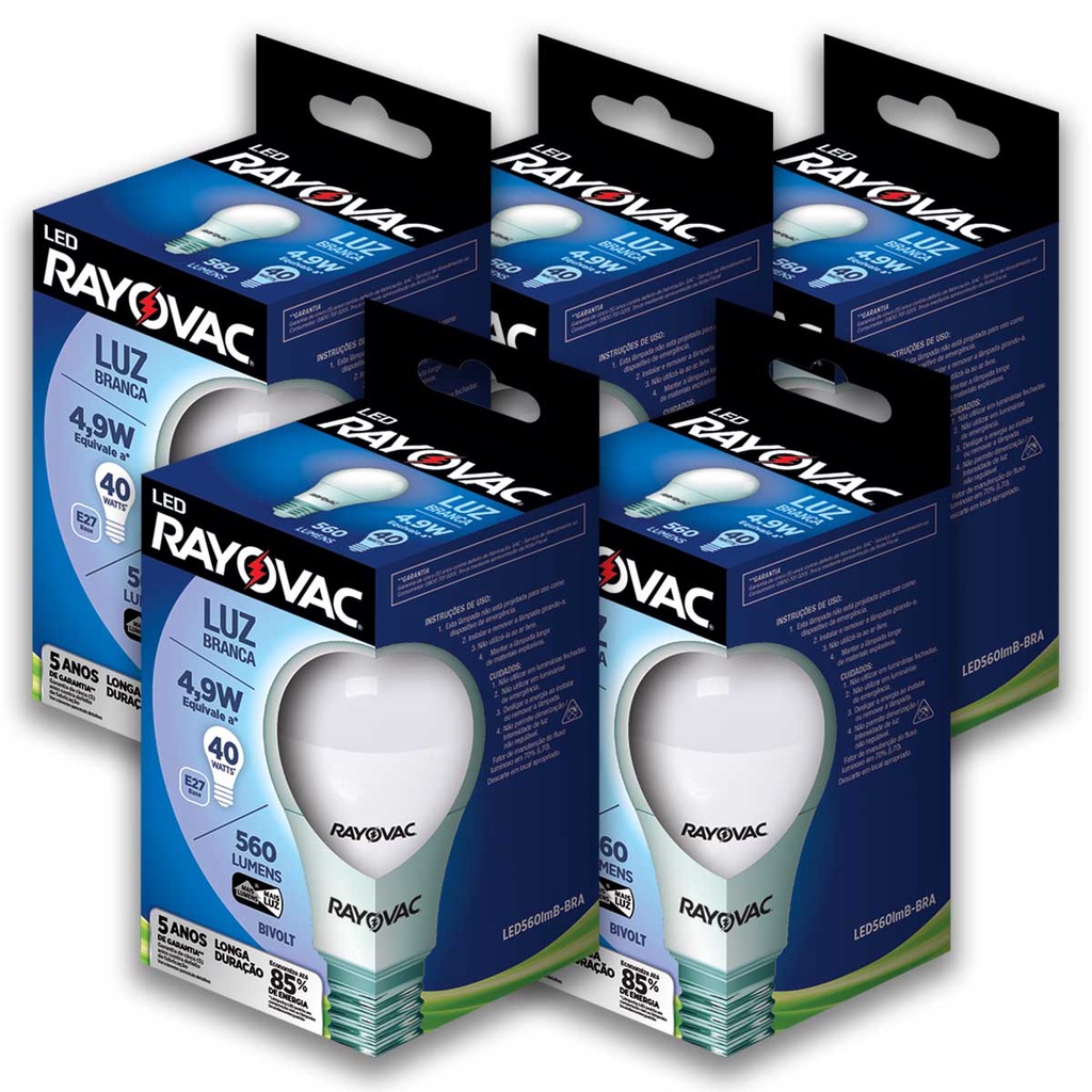 Lampada LED 4,9W Luz Branca 6500K Rayovac 5 caixas Bulbo Soquete E27 ...