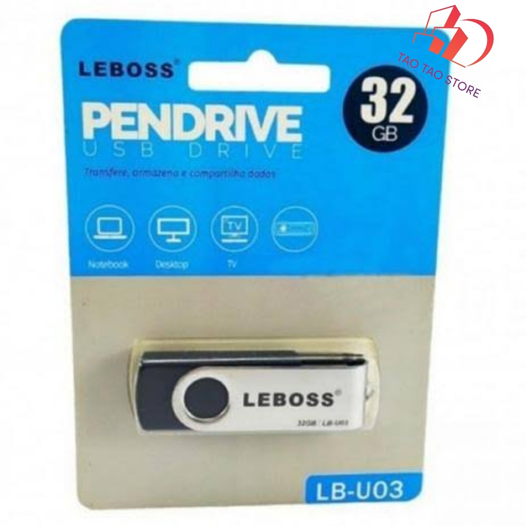 Pen drive 32GB LEBOSS LB-U03 original USB 2,0 preto e prateado para notebook tv | Shopee Brasil