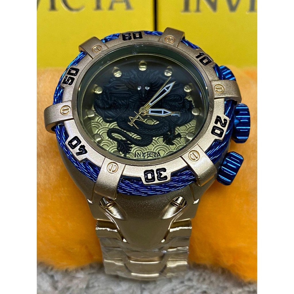Relógio Masculino Invicta Dourado Aro Azul Fundo Preto Thunderbolt ...
