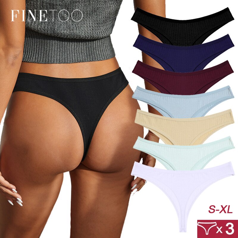 Finetoo 3pçs Conjunto Roupa Íntima Feminina Calcinha Fio Dental De
