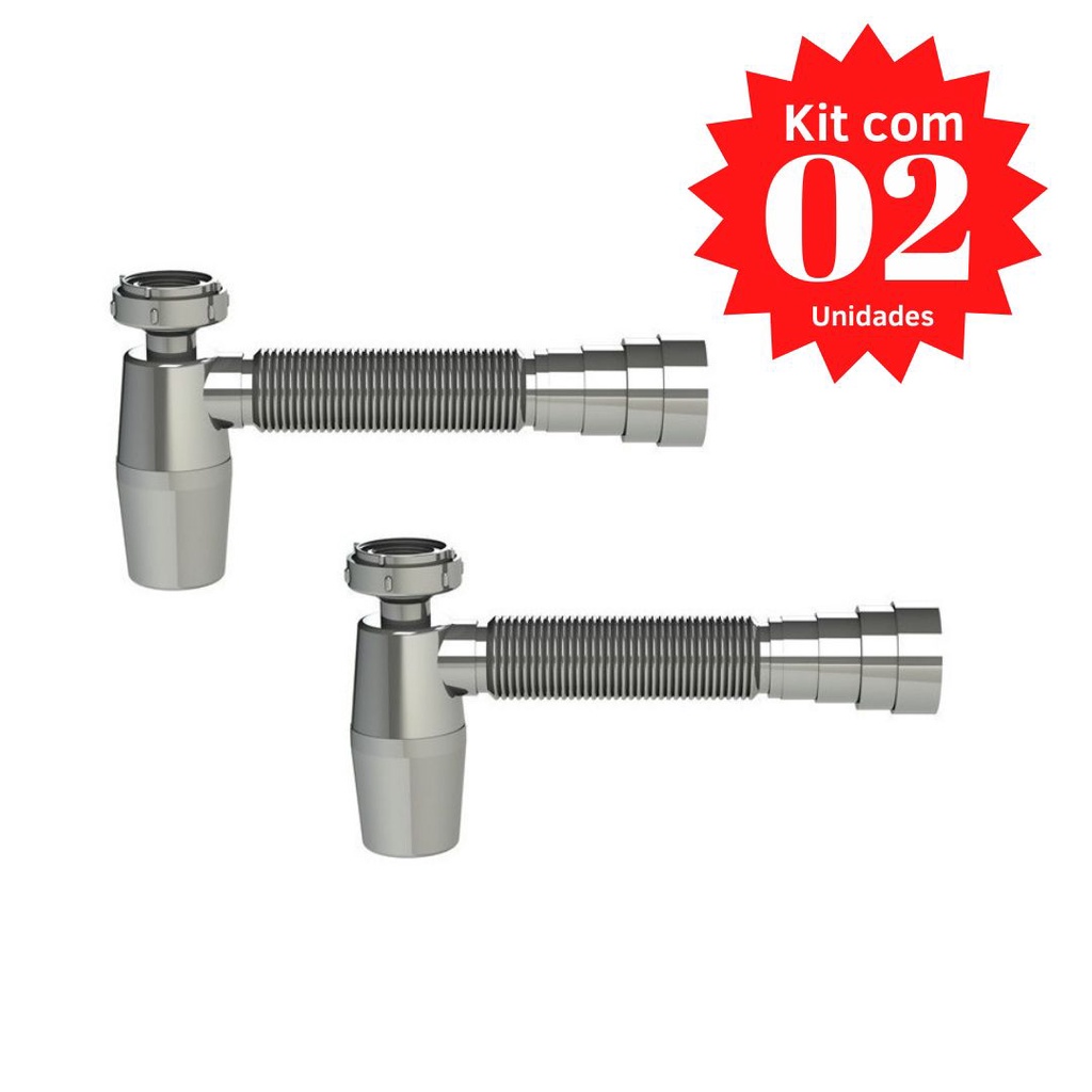 Kit 2 Sifão Copo Cromado Tubo Extensivo Sanfonado | Shopee Brasil