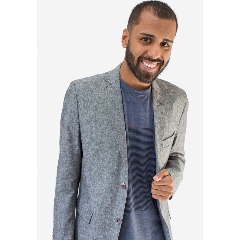 Blazer Slim Masculino Linho Misto Preto Jordhan | Shopee Brasil