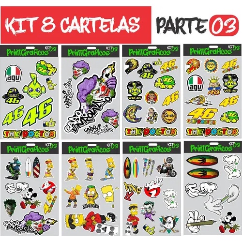 Kit 8 Cartelas Adesivos Carro Moto Caminhão Bike Atacado P3 | Shopee Brasil
