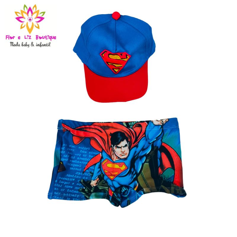 Conjunto Sunga + boné Superman Super Homem moda praia infantil menino ...