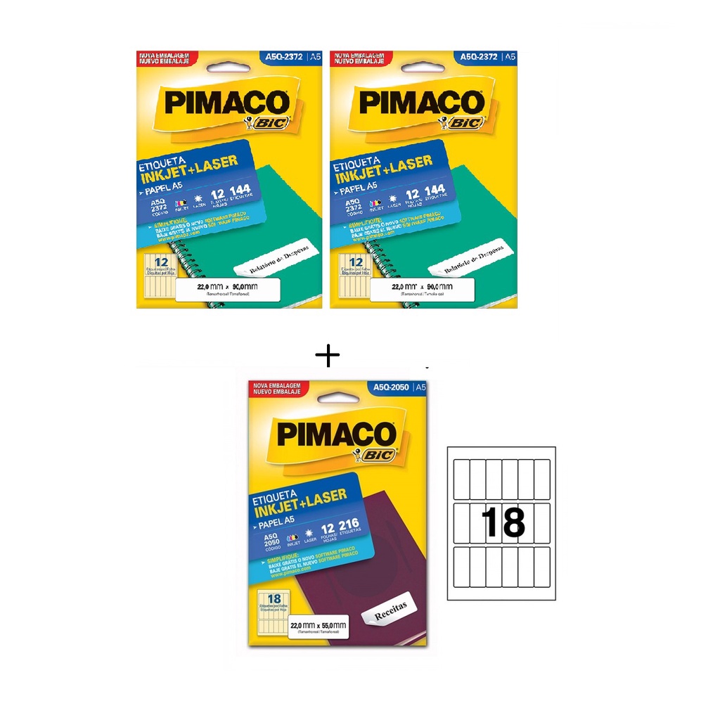 Kit Etiqueta Pimaco - 288 Etiquetas Pimaco 22x90mm A5q2372 E 216 ...