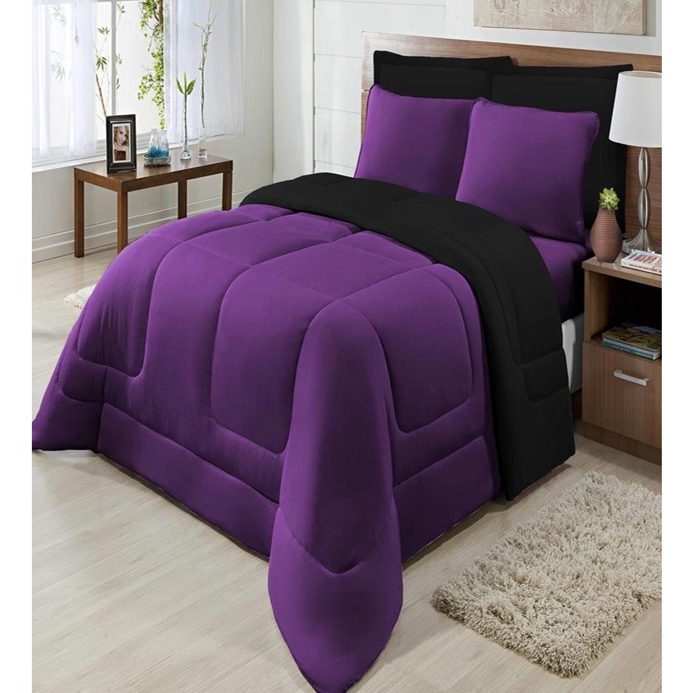 Edredom Casal Padrao Dupla Face Malha Roxo-Preto | Shopee Brasil