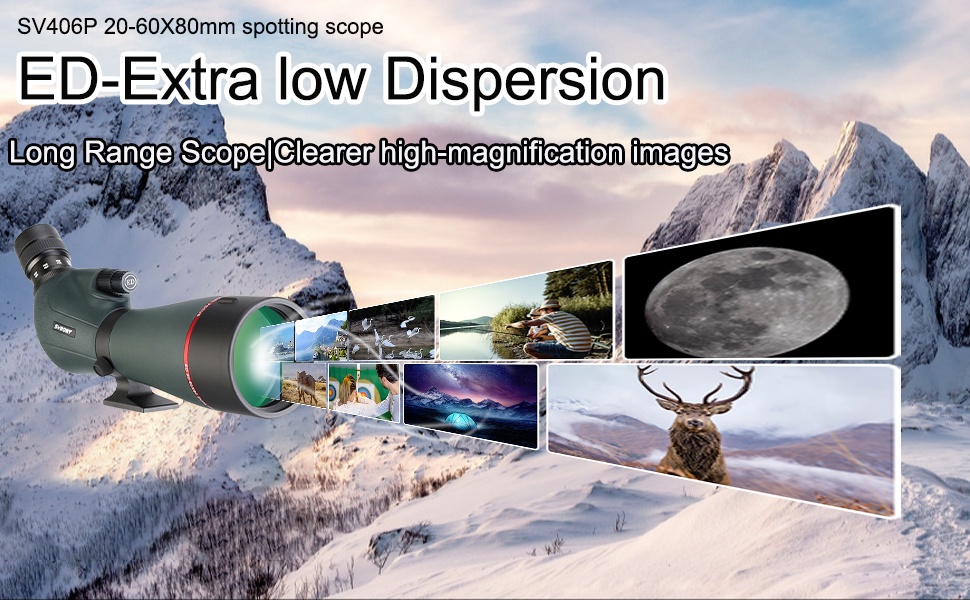 Svbony SV406P 80ED Spotting Scope Digiscoping 20-60x80 Zoom Telescópio ...