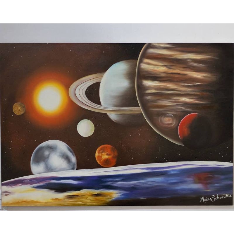 Tela Pintura a Óleo Planetas Sistema Solar | Shopee Brasil
