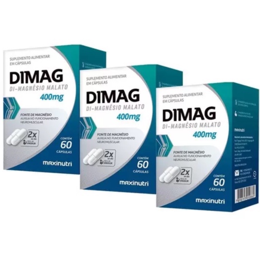 Kit 3 - Dimag Di-Magnesio Malato 400mg 60 CAP - Maxinutri ( Total 180 ...