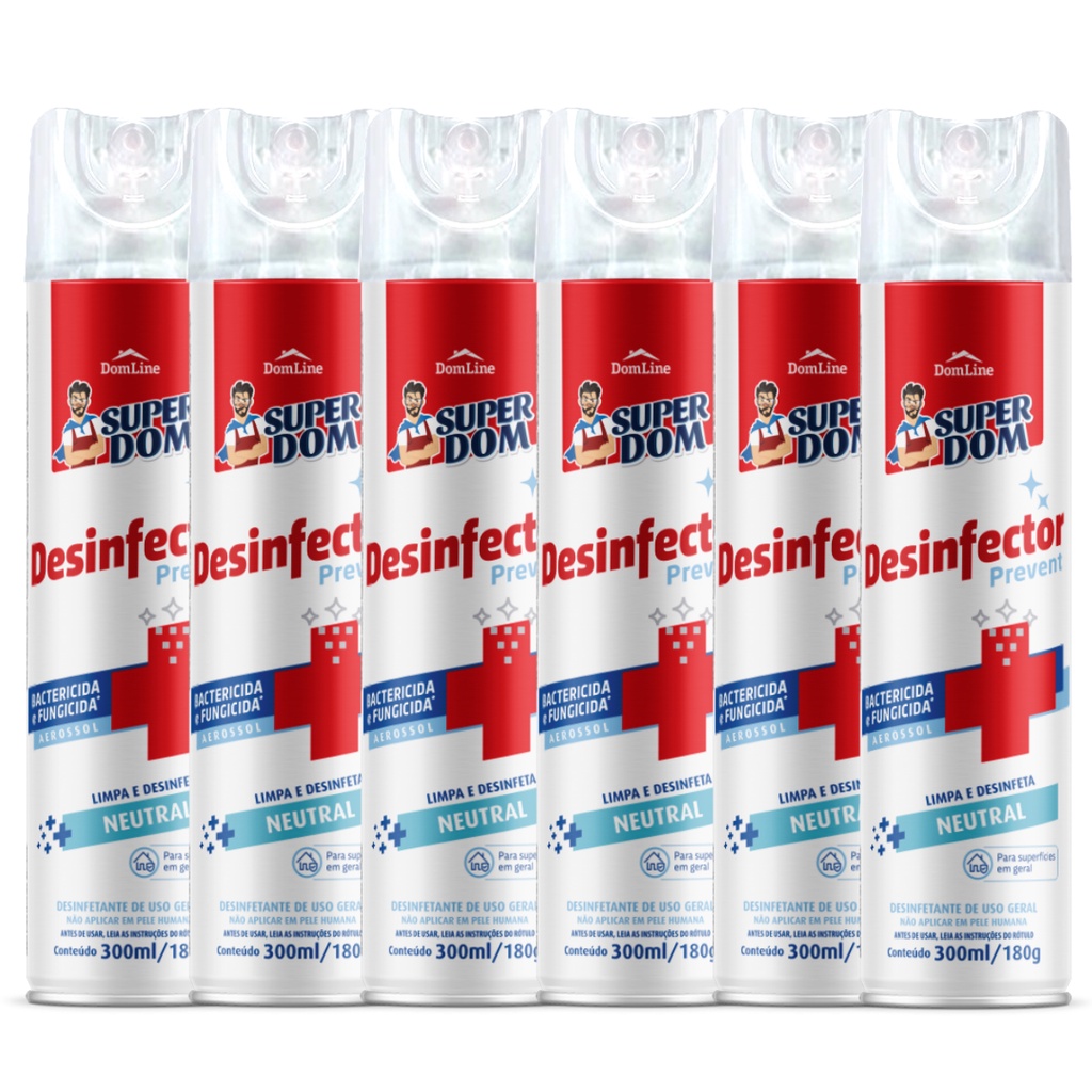Kit 6 Limpador Bactericida Desinfector Prevent Neutral DomLine 300ml ...