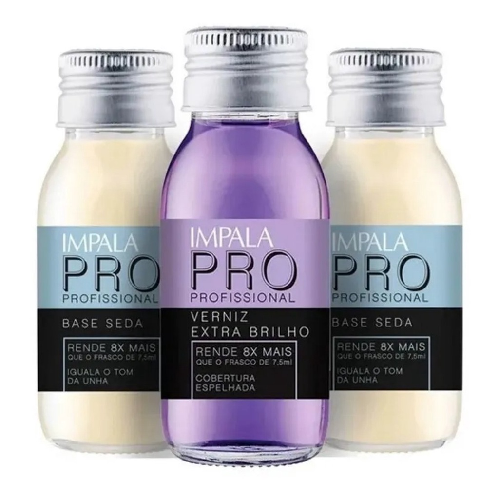 Kit Impala Pro 02 Base Seda+ 01 Verniz Extra Brilho 60ml | Shopee Brasil