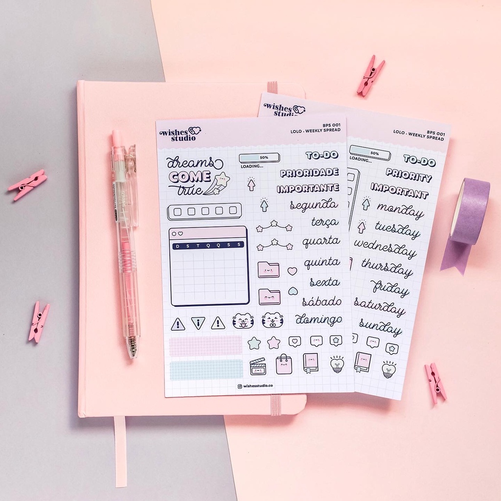 Cartela de adesivos funcionais Lolo | Planner | Stickers | Bullet ...