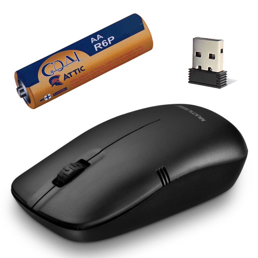 Mouse Sem Fio Wireless 2.4ghz 1200 Dpi - Multilaser MO285 + Pilha AA ...