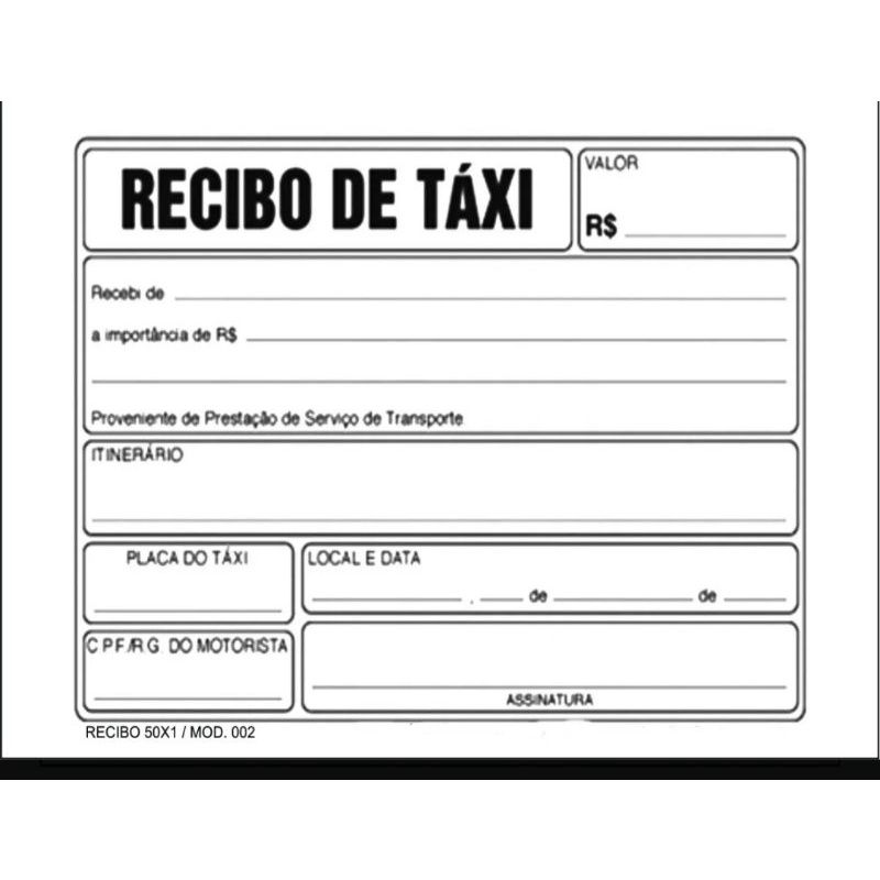 Recibo De Táxi Carro Bloco De 50 Notas Cod 00256 | Shopee Brasil