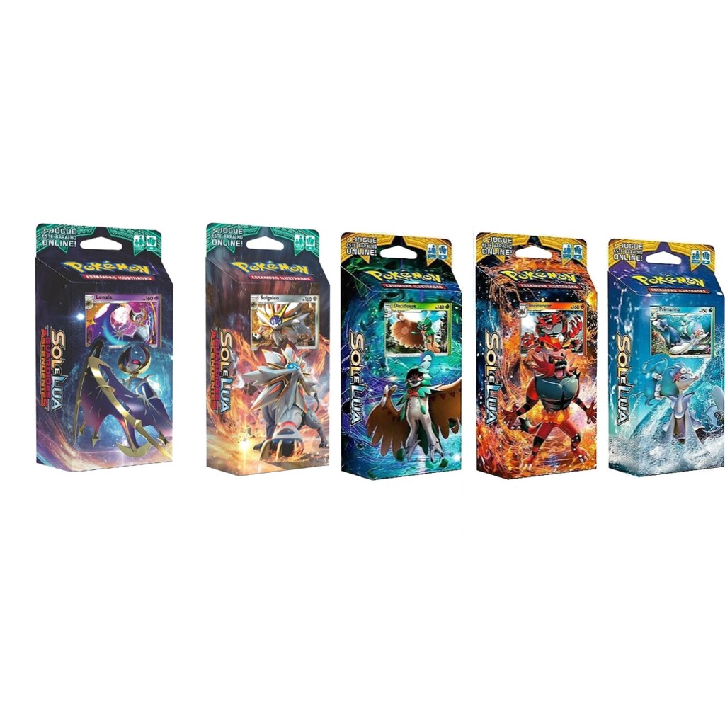 Conjunto Decks Pokémon Sol e Lua Lunala, Solgaleo, Primarina, Decidueye ...