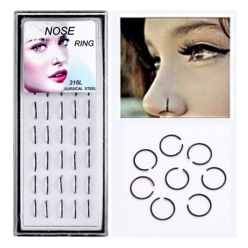 Piercing de Nariz Argolinha Preta Silicone Flexíveis Argola Masculino ...