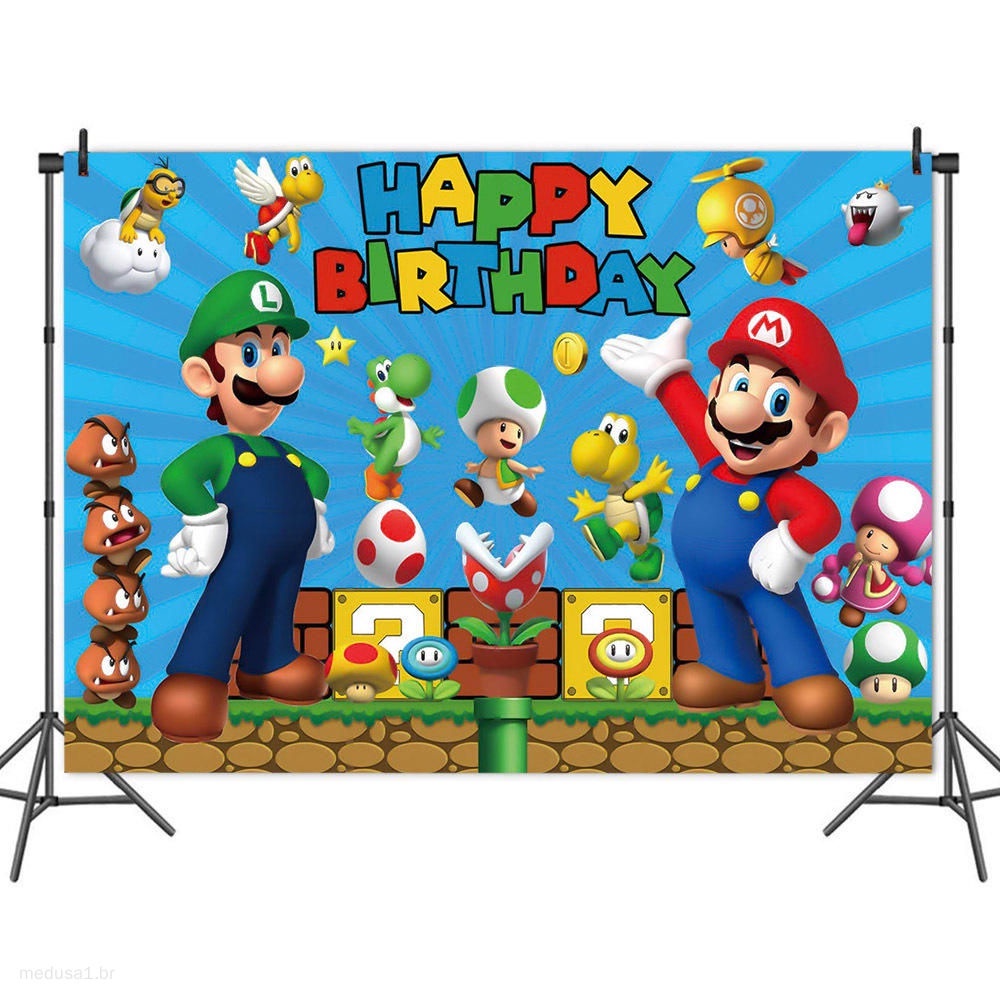 100x150CM Super Mario Feliz Aniversário Backdrop Banner Fundo Pano Foto ...