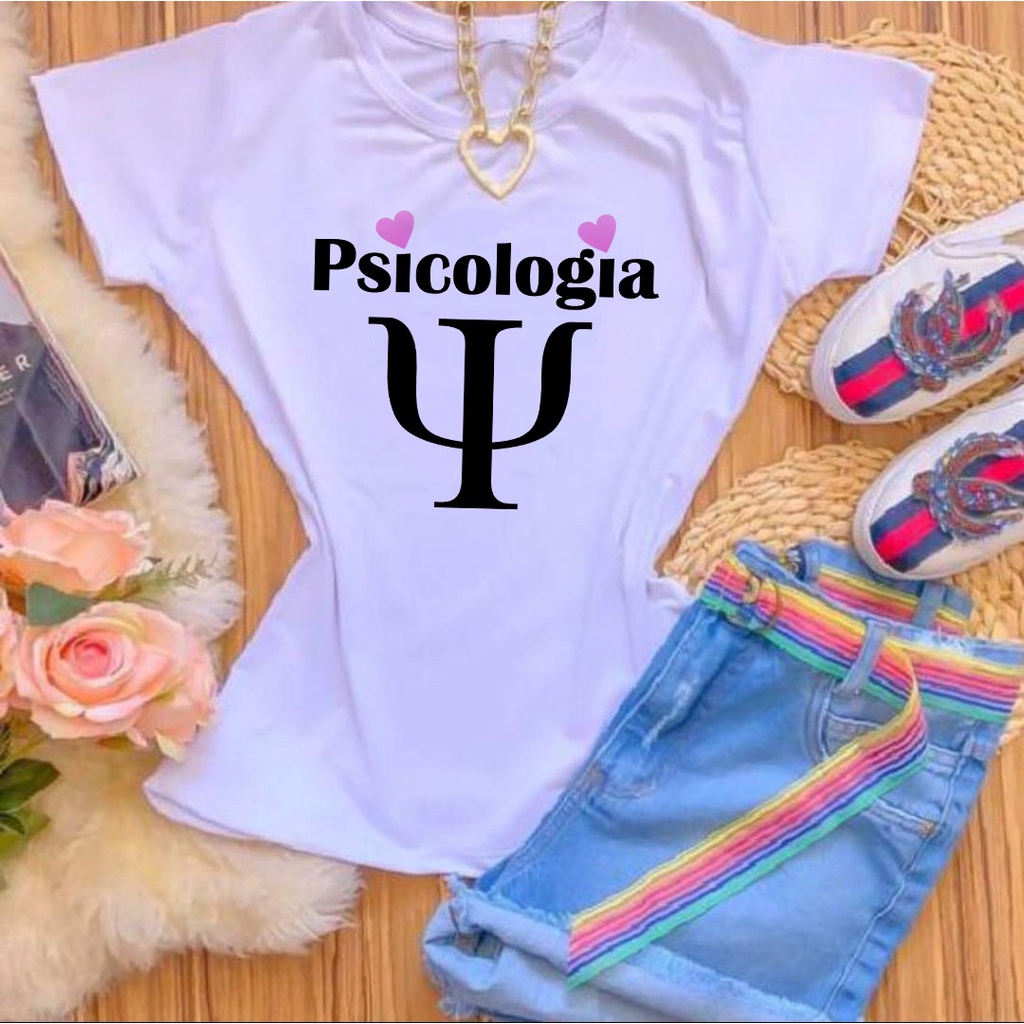 Camiseta T-shirt Blusa Profissão PSICOLOGIA SÍMBOLO CORAÇÃO ROSA ...