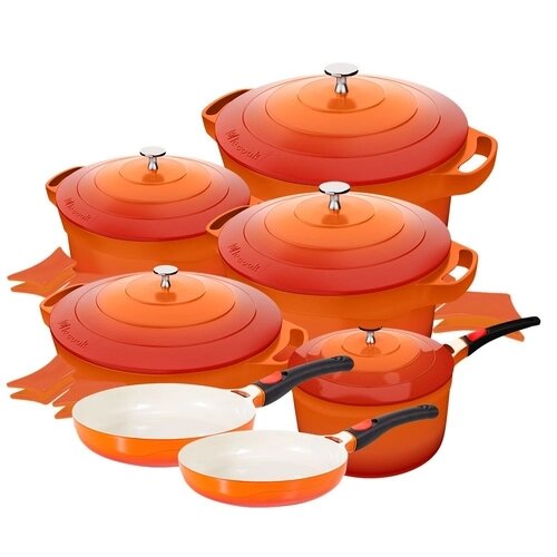 Jogo De Panelas Com Revestimento Cerâmico 7 Peças Le Cook Laranja ...