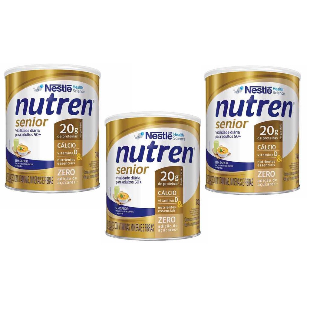 Kit 3 Latas Nutren Senior Sem Sabor - 740g cada | Shopee Brasil