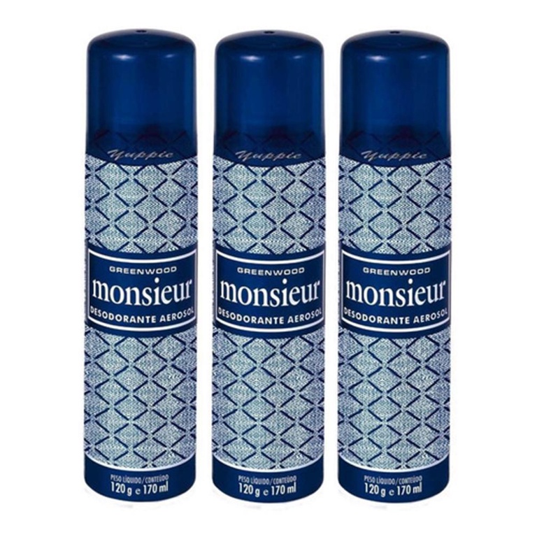 DESODORANTE AEROSOL 120GR 170ML - MONSIEUR ( AZUL ) | Shopee Brasil