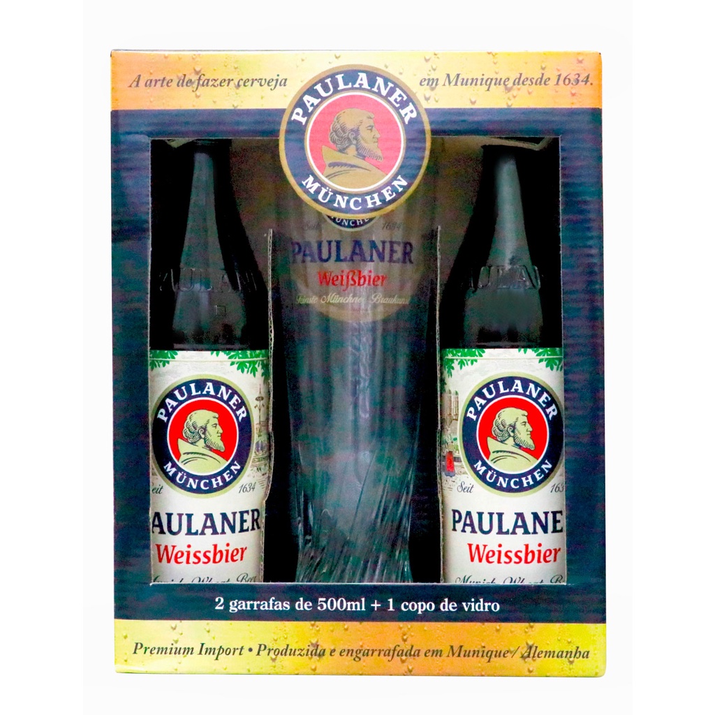 Kit 2 Cervejas Paulaner Munchen Weissbier 500ml + 1 Copo Exclusivo ...