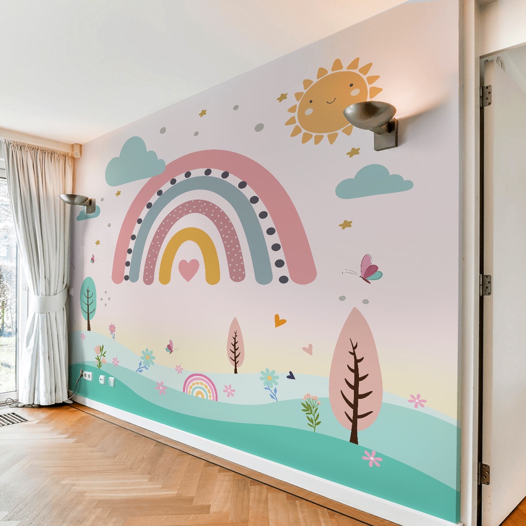 Papel de Parede Infantil Tema Arco-Íris Soft Color Para Decorar Quarto ...