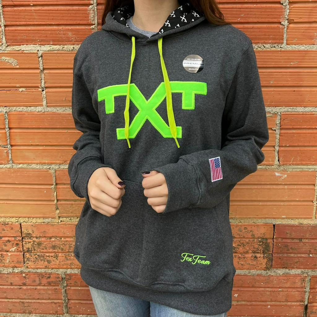 Blusa De Moletom Tex Team Masculino E Feminino Cinza C/ Logo Neon ...