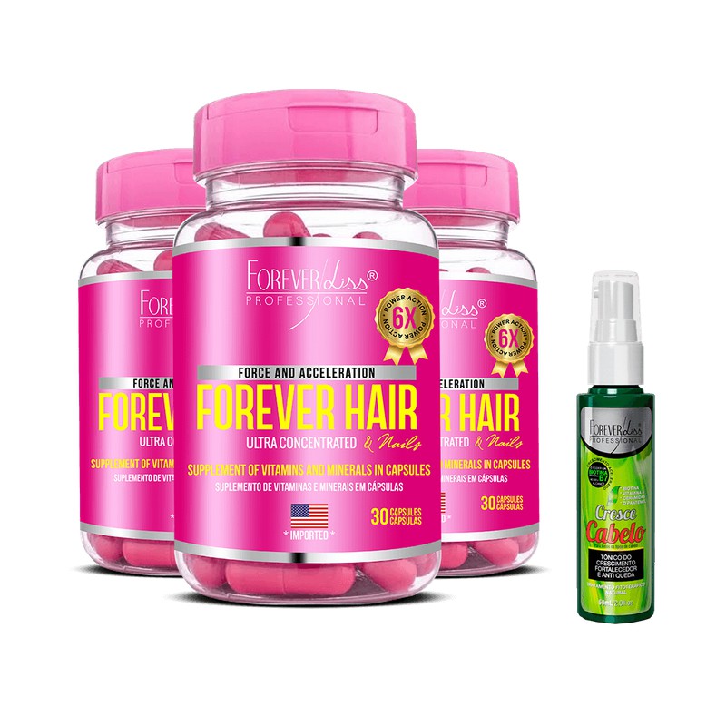 KIT TRATAMENTO 3 MESES FOREVER HAIR CRESCIMENTO CAPILAR | Shopee Brasil