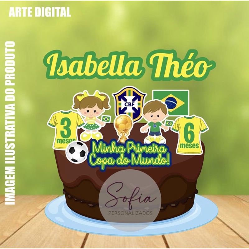 Topo de Bolo - Topper de Bolo Personalizado Anivero Mesversario Copa do ...