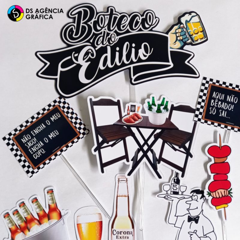 Topo de Bolo Boteco - Personalizado - Pronto para uso - Coloque nome e idade | Shopee Brasil