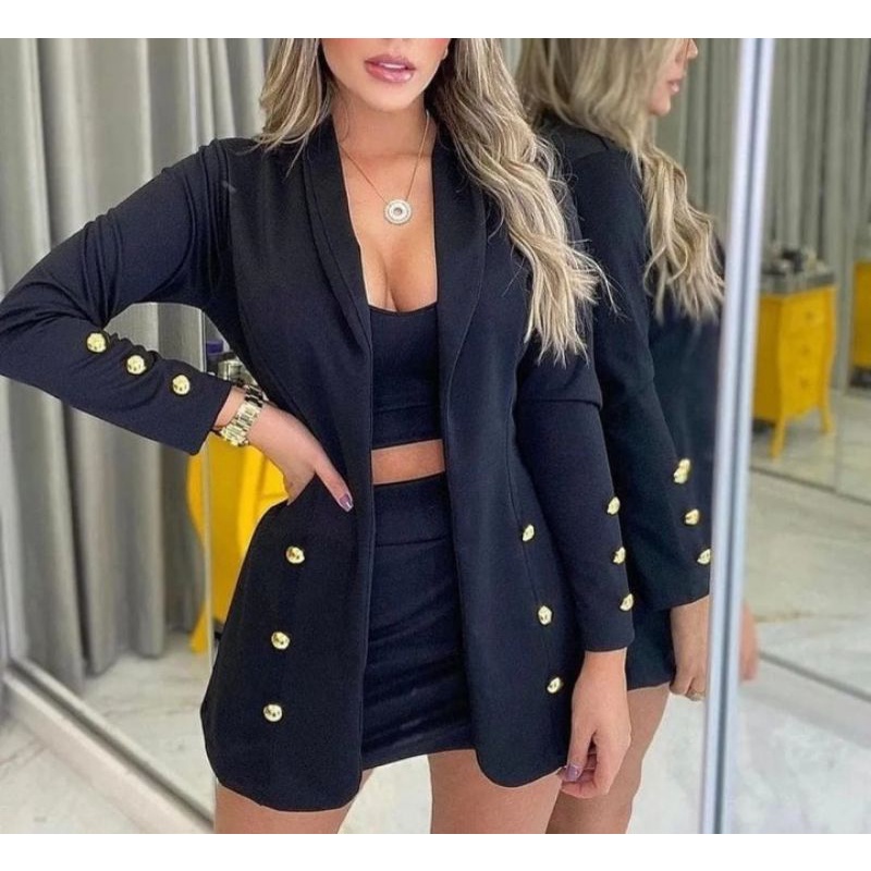 Blazer Feminino de Botão Blazer Estiloso | Shopee Brasil