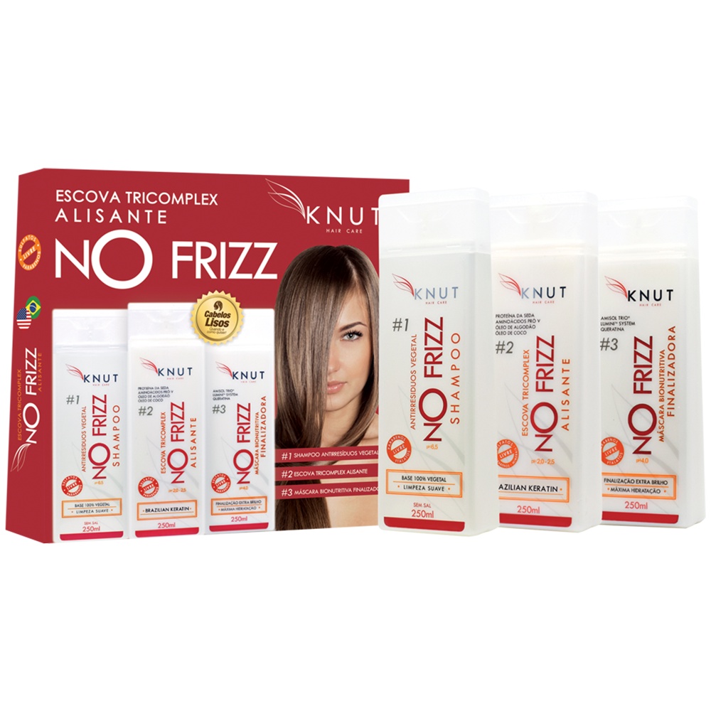 Kit No Frizz Escova Tricomplex Alisante Progressiva Sem Formol Knut ...