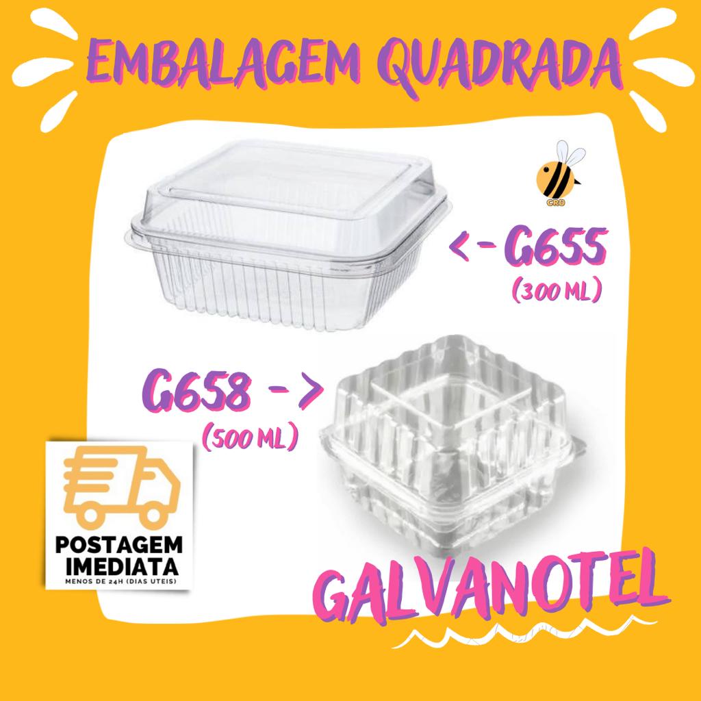 Embalagem plástica com tampa articulada quadrada 300ml ou 500ml ...