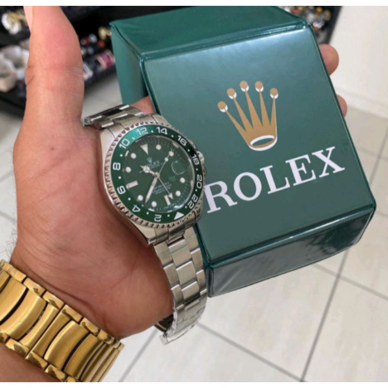 Relógio masculino rolex prata verde aço luxo promoção - Escorrega o Preço