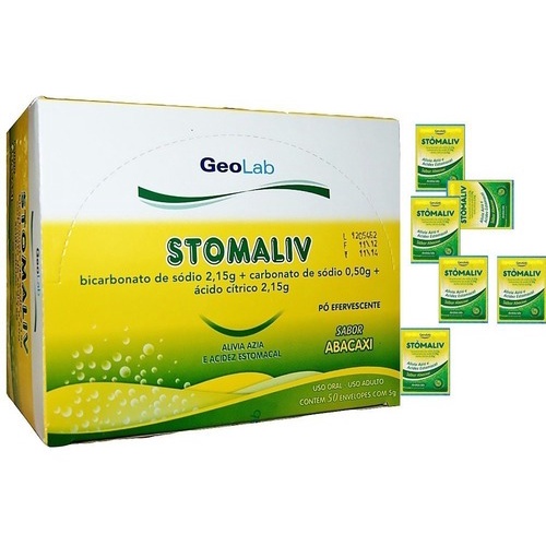 Stomaliv caixa com 50 sachê antiácido 5g abacaxi | Shopee Brasil