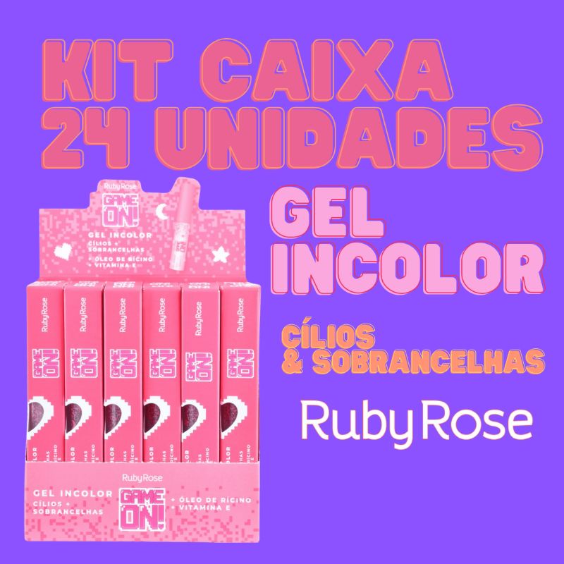 KIT CAIXA 24 UNIDADES GEL INCOLOR RIMEL CÍLIOS SOBRANCELHAS GAME ON ...