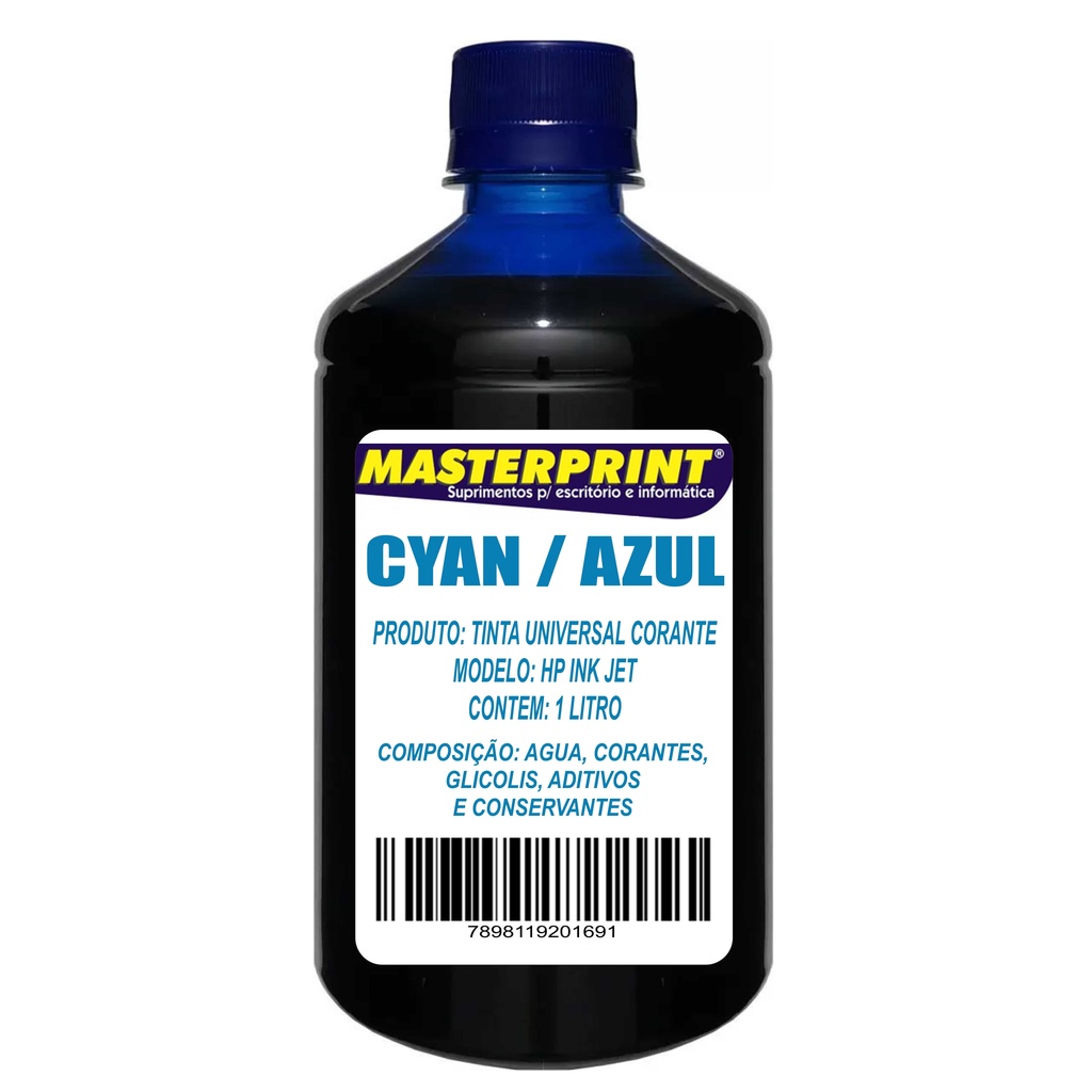 TINTA HP CORANTE UNIVERSAL MASTERPRINT 1 LITRO AZUL CYAN PARA BULK INK ...