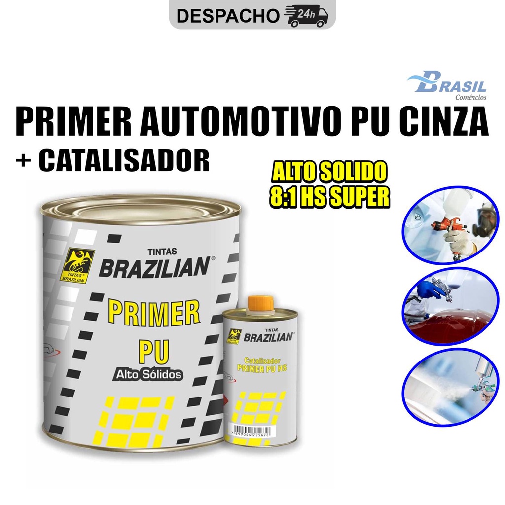 Primer Automotivo Pu Cinza Alto Solido 8:1 Hs Super 800ml + Catalisador 100ml - Brazilian ...