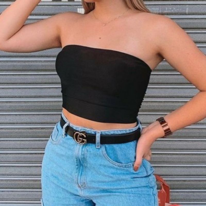 Cropped Top Faixa Tomara Que Caia Com Bojo Blogueirinha Shopee Brasil