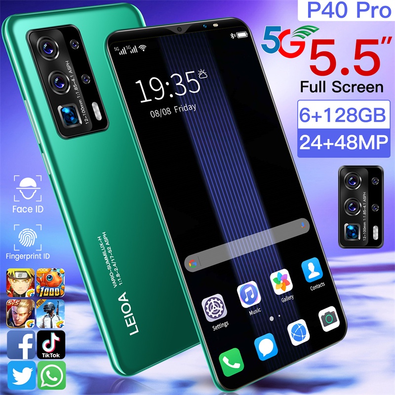 Celular Barato P40Pro 5,5 Polegadas Android Telefone 6GB RAM 128GB ROM ...